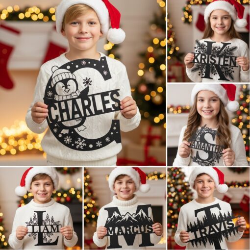 Christmas Monogram Metal CNC Sign Bundle, 9 Personalized Name Designs ...