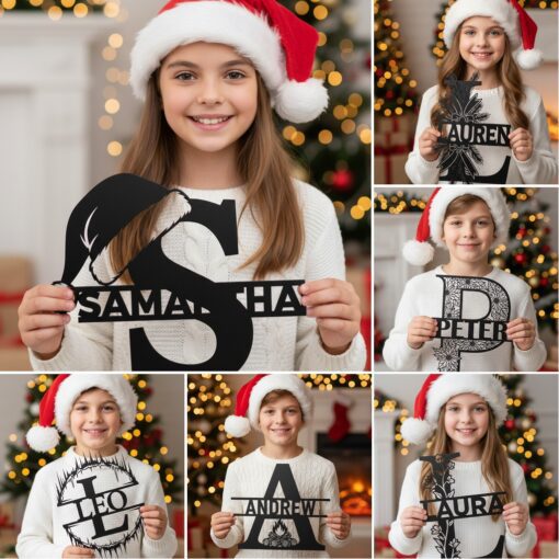 Christmas Monogram Metal Sign Bundle, Personalized Name Signs, 6 ...