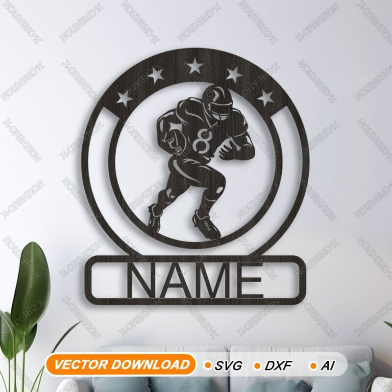 Panneau Nom Football Américain, Découpe Laser Monogramme, SVG DXF AI ...