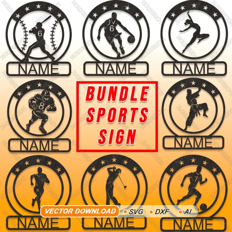 Custom Sports Name Sign Bundle | SVG, AI, DXF Files for Glowforge | X ...