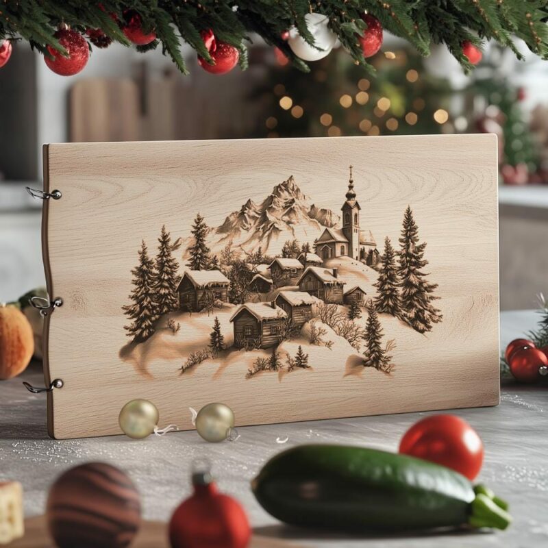 Winter Countryside & Church Charcuterie Board Laser Engraving | Decor ...