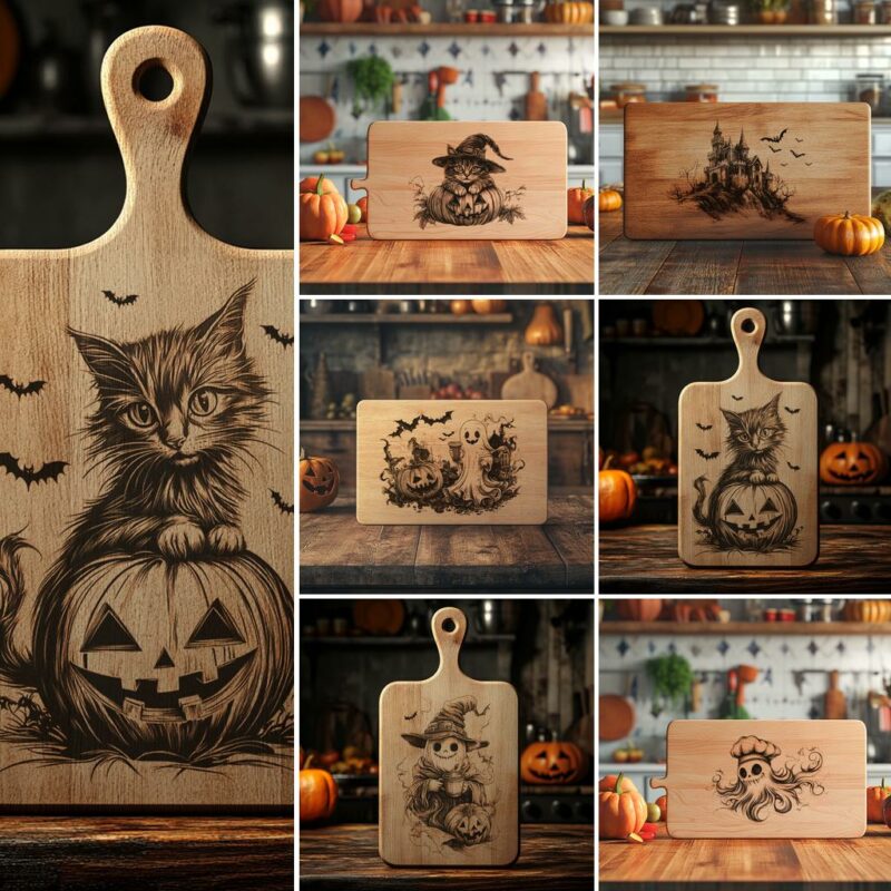 6 Halloween Charcuterie Board Engraving Files Bundle, Spooky & Cute ...