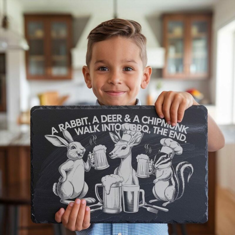 Laser Engraved Slate Cheese Board - Rabbit, Deer & Chipmunk Design | X ...