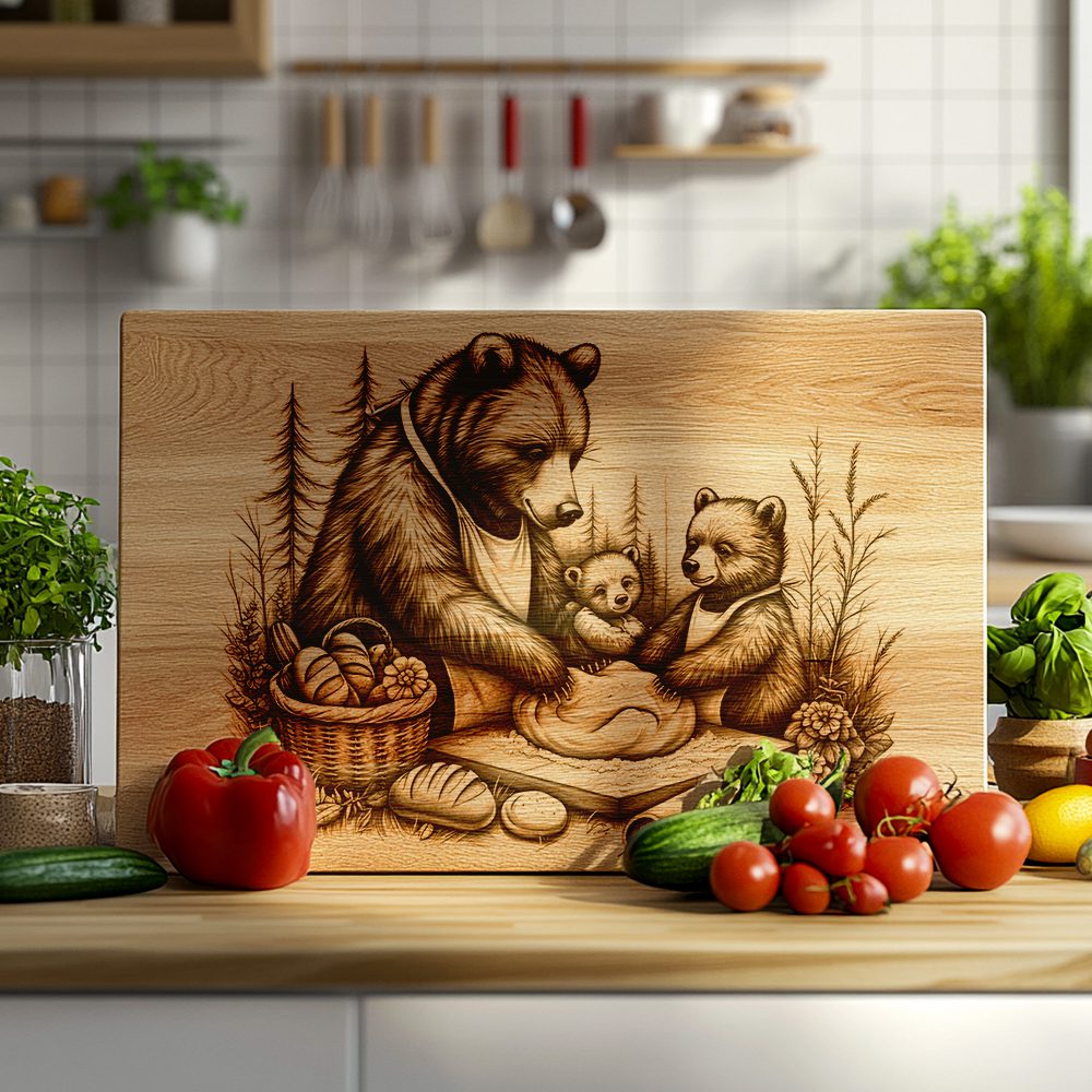 Bear Baking Bread Charcuterie Board Engraving File, Rustic Kitchen ...