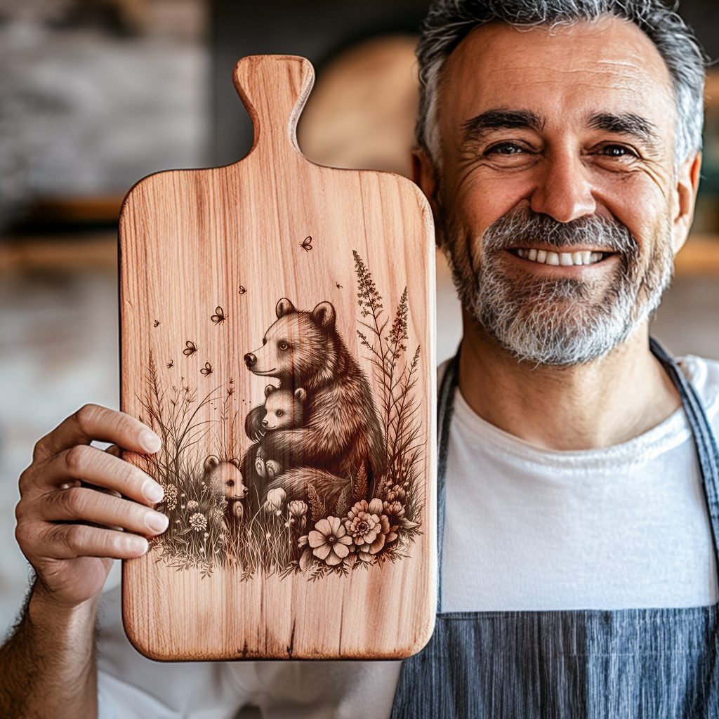 Bear Family Charcuterie Board Laser Engraving File, Rustic Kitchen ...