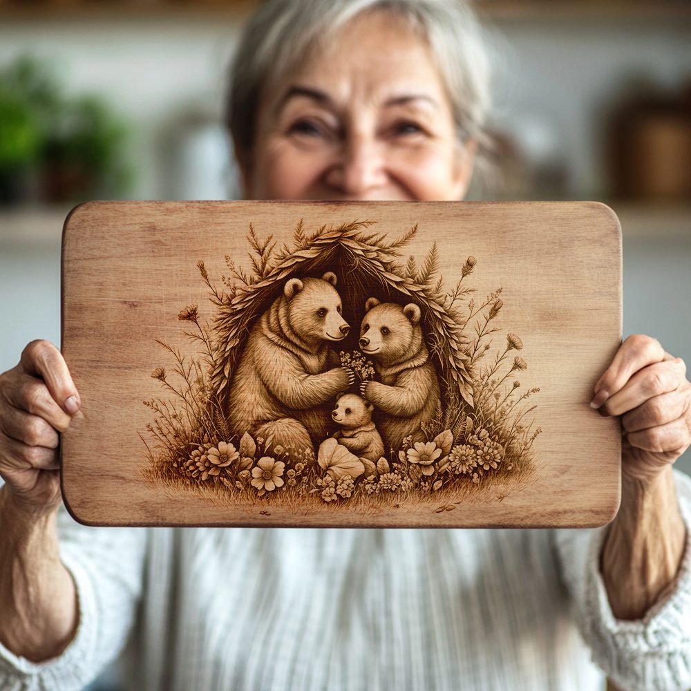 Bear Family Floral Charcuterie Board Engraving File, Rustic Kitchen ...