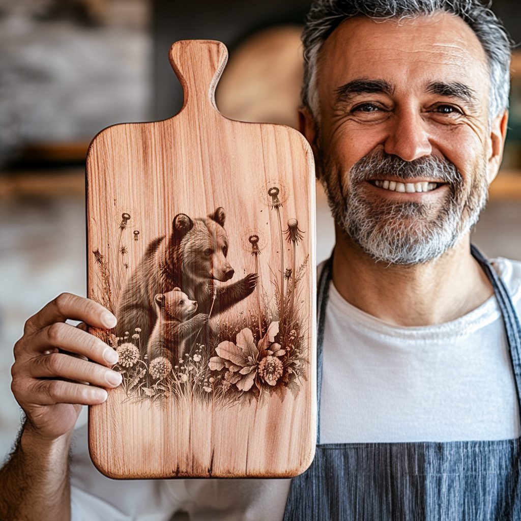 Charcuterie Board Engraving File, Bear and Cub Rustic Kitchen Decor ...