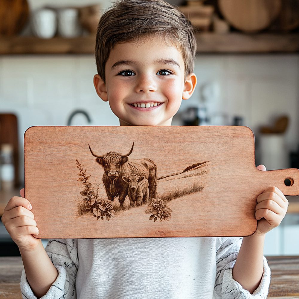 Charcuterie Board Engraving File, Highland Cow Family, Rustic Kitchen ...