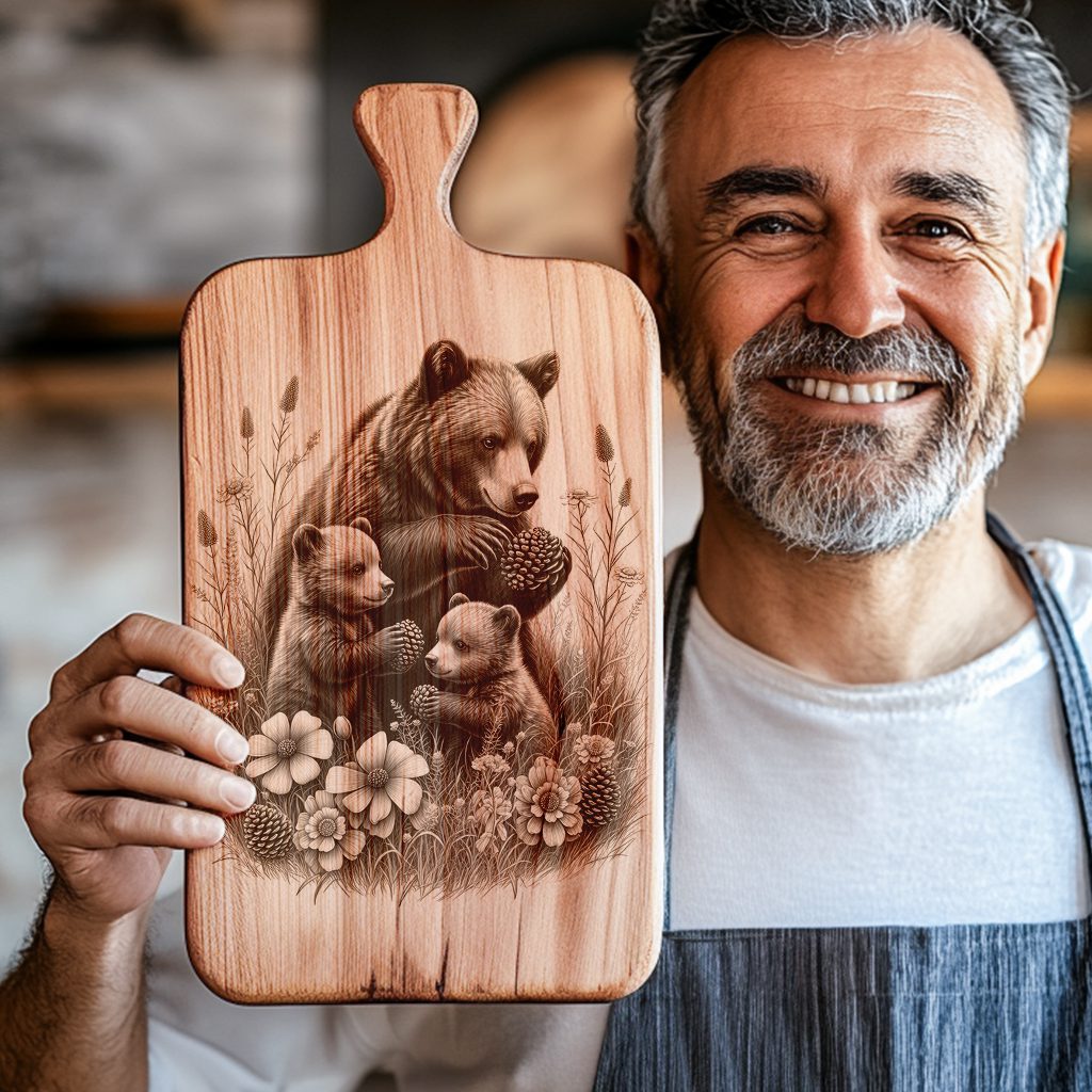 Charcuterie Board Laser Engraving File, Bear Family Nature Scene ...
