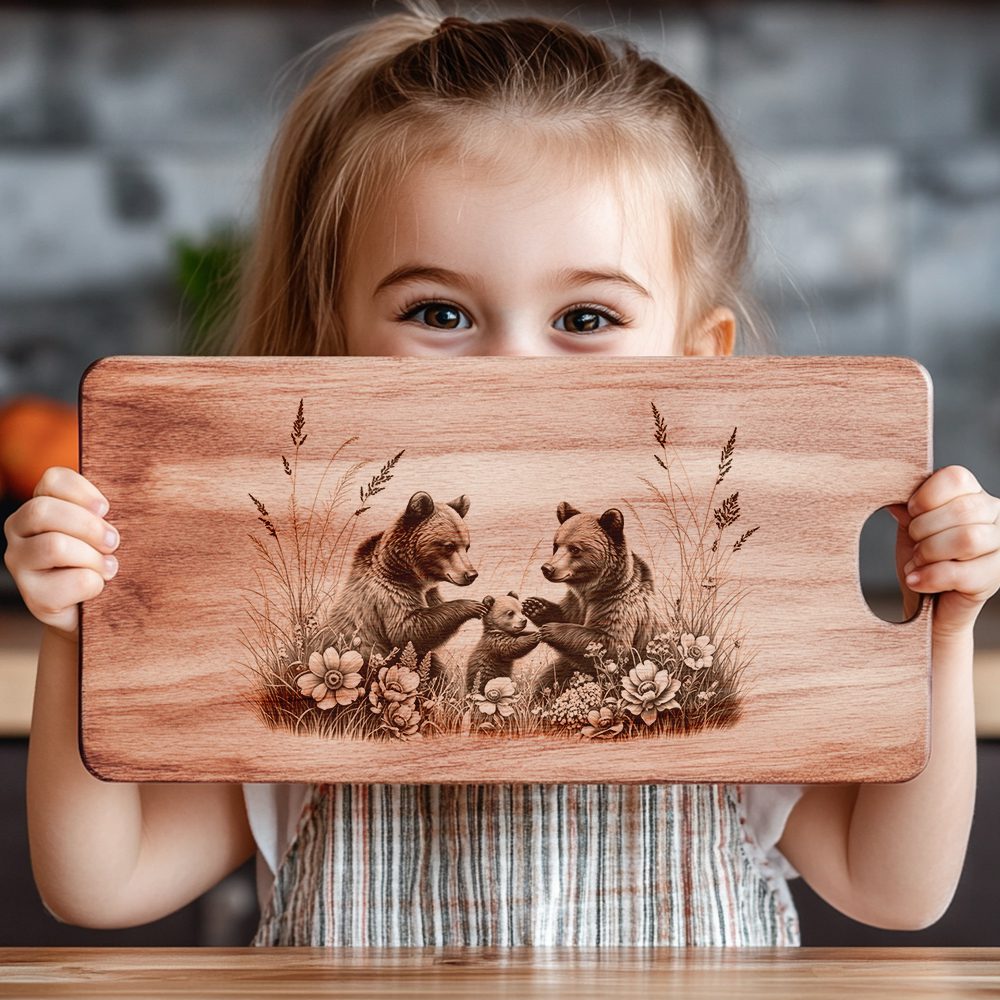 Charcuterie Board Laser Engraving File, Bear Family, Woodland Kitchen ...