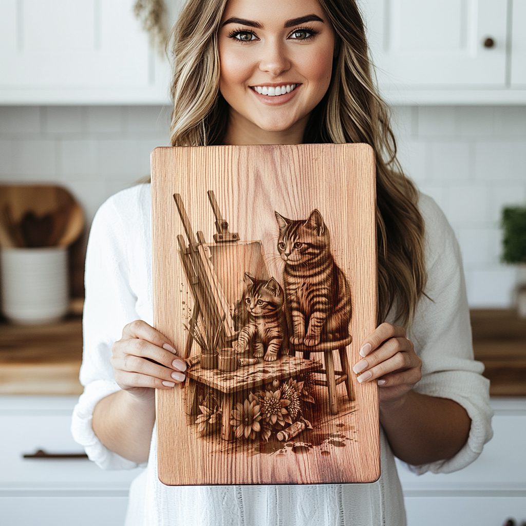 [Free Download] Charcuterie Board Laser Engraving File, Cat Family Art ...