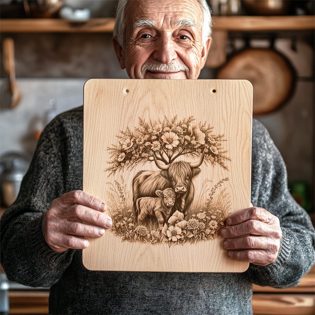 Charcuterie Board Laser Engraving File, Highland Cow Rustic Kitchen ...