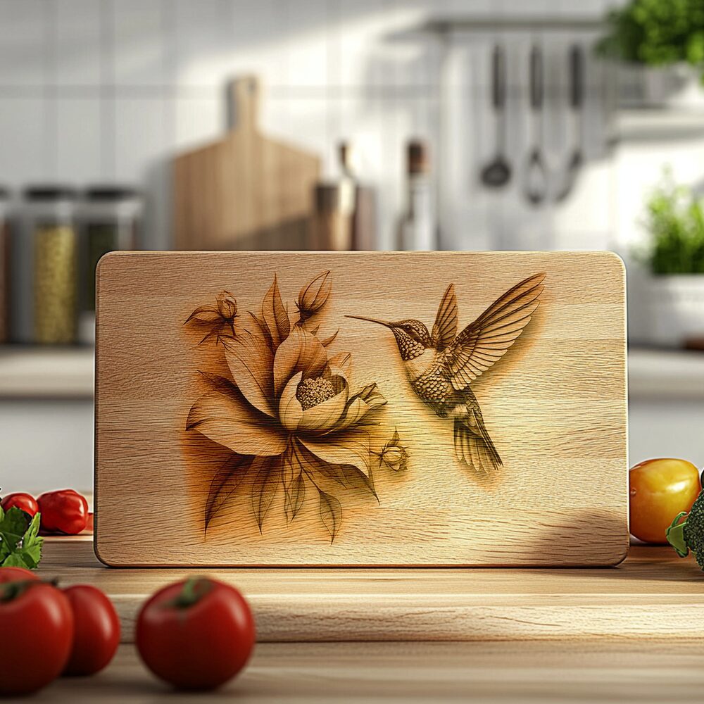 Charcuterie Board Laser Engraving File, Hummingbird Flower Design ...