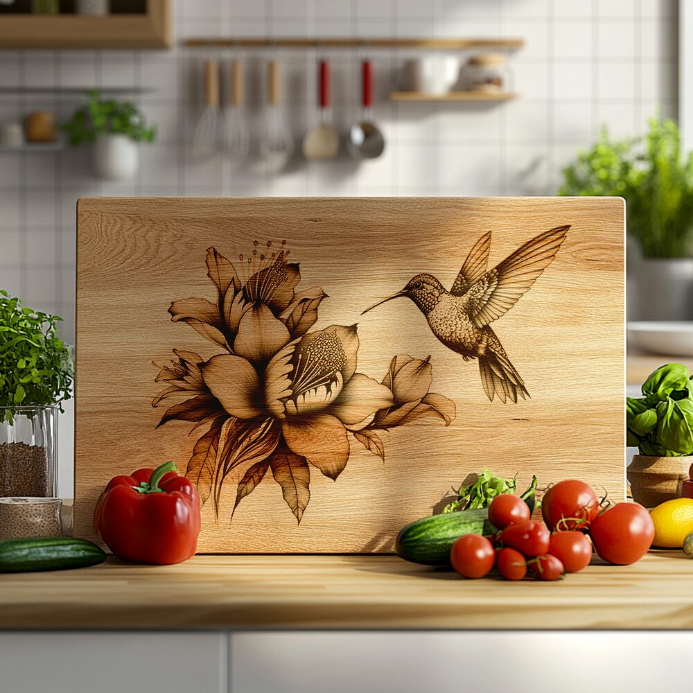 Charcuterie Board Laser Engraving File, Hummingbird, Flowers, Nature ...