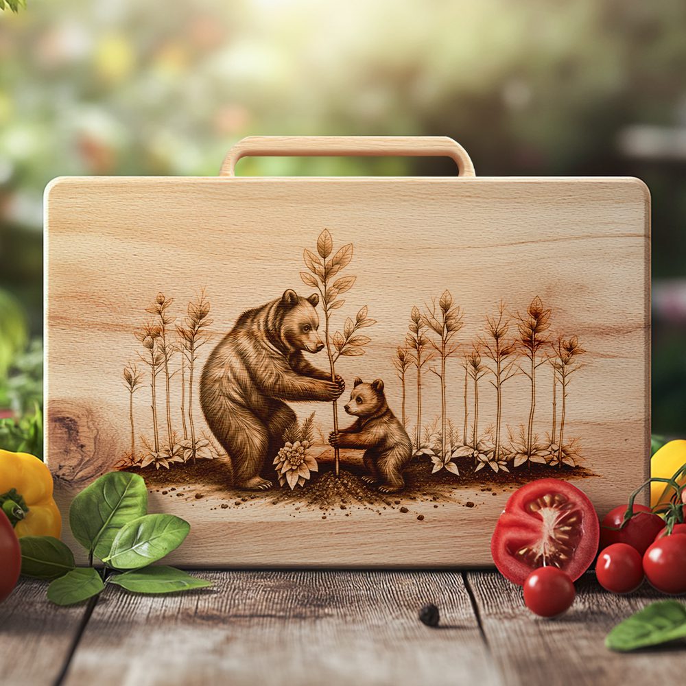 Charcuterie Board Laser Engraving File, Two Bears Tree Design, Woodland ...