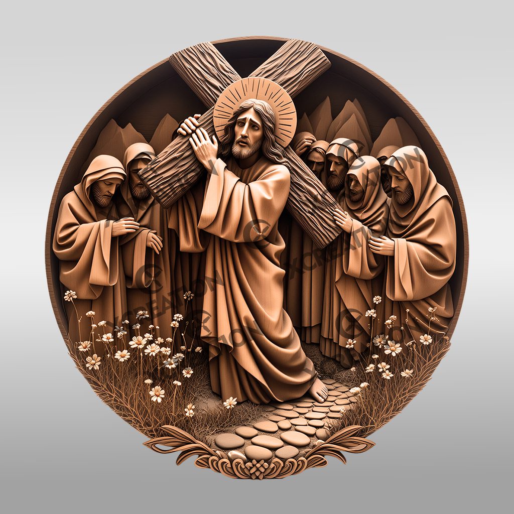 Jesus 3D Illusion Laser Engraving, Christian Wall Art, Carrying Cross ...