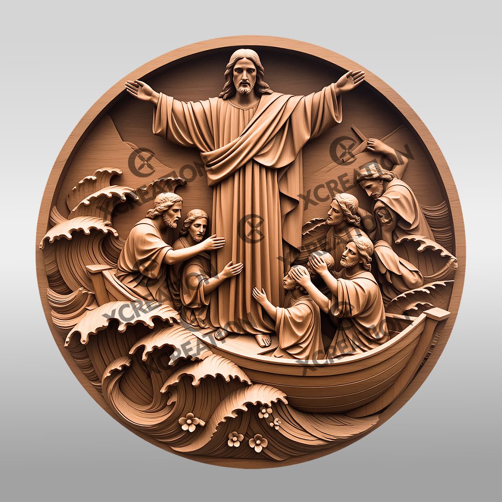 Jesus 3D Illusion Laser Engraving File, Calms The Storm Christian Wall ...