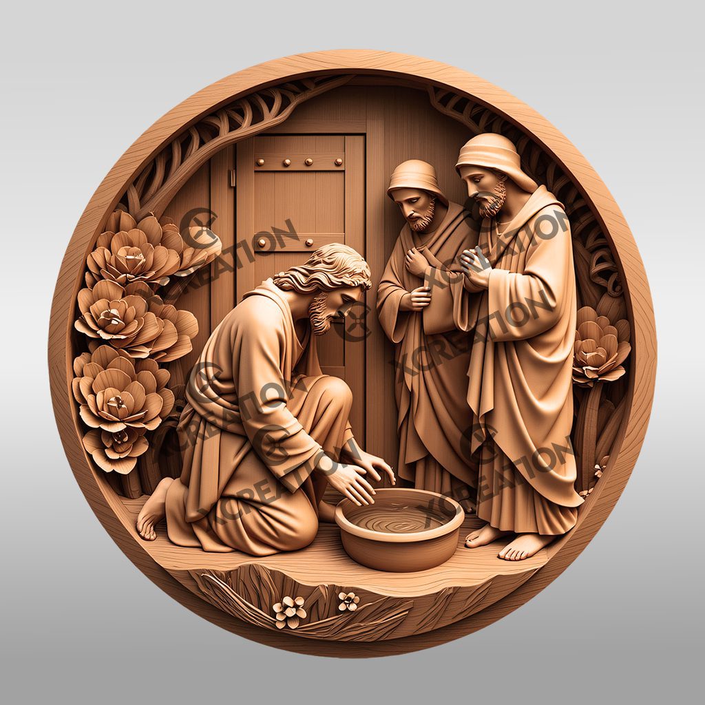 Jesus 3D Illusion Laser Engraving File, Faith Art, Washing Disciples ...