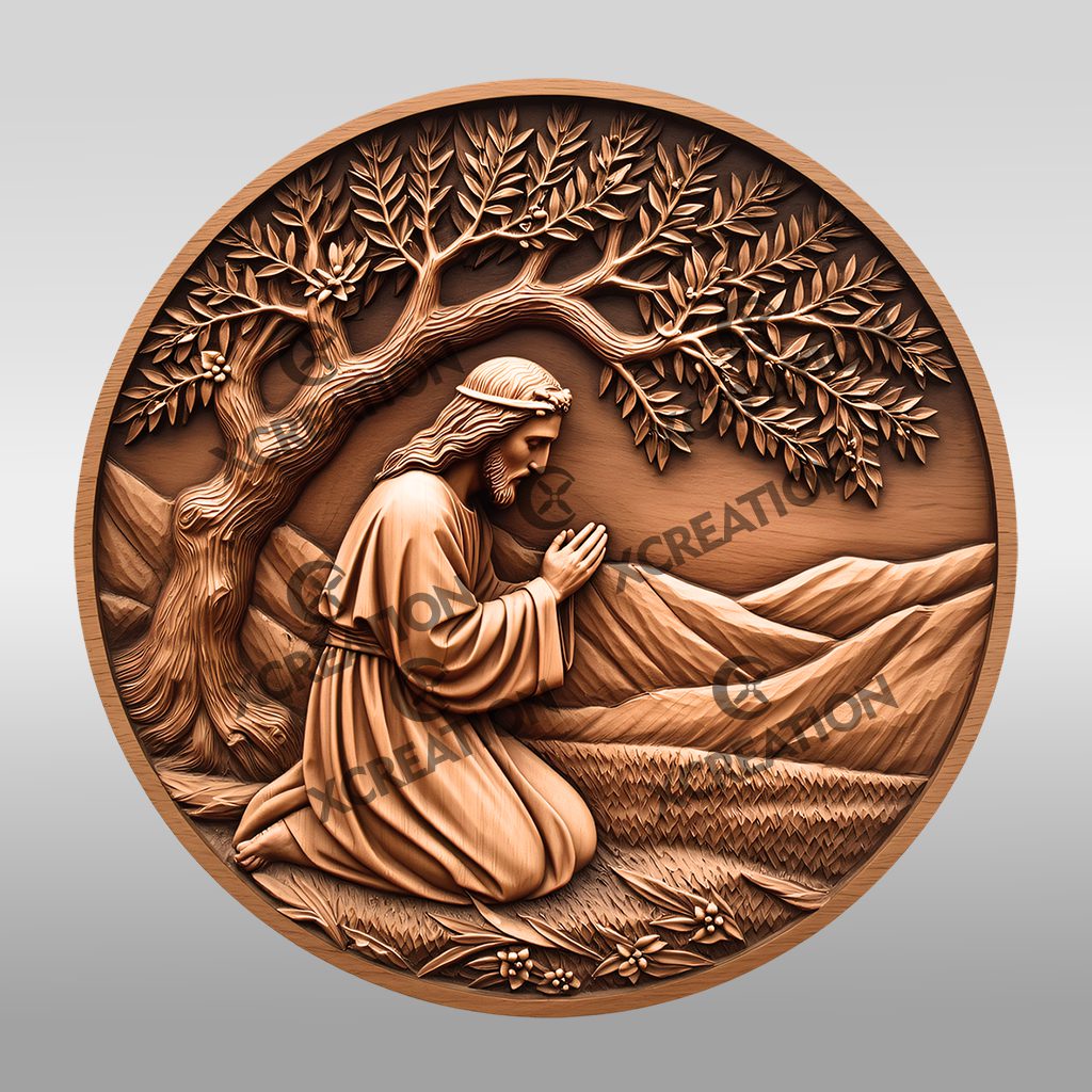 Jesus 3D Illusion Laser Engraving File, Praying Under Tree, Christian ...
