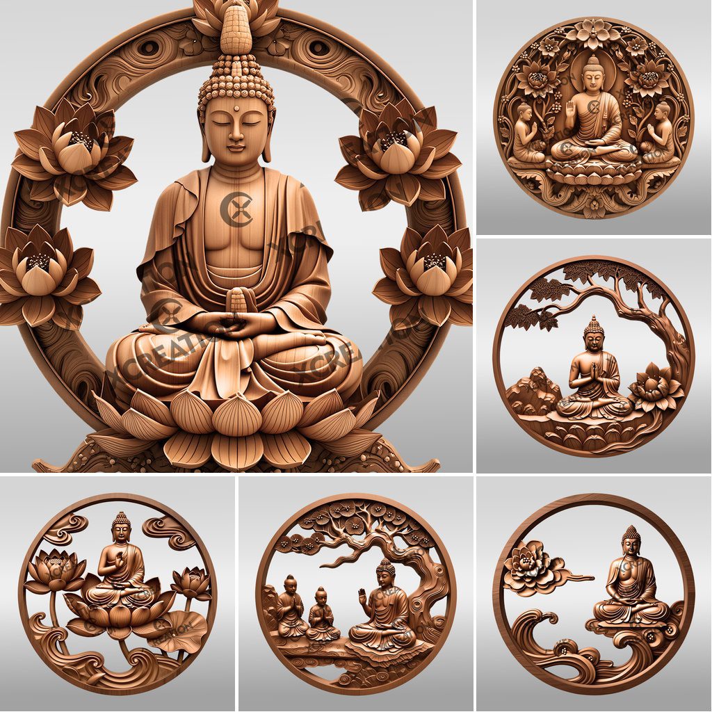 Buddha 3D Illusion Laser Engraving Digital Art Bundle, Spiritual Lotus ...