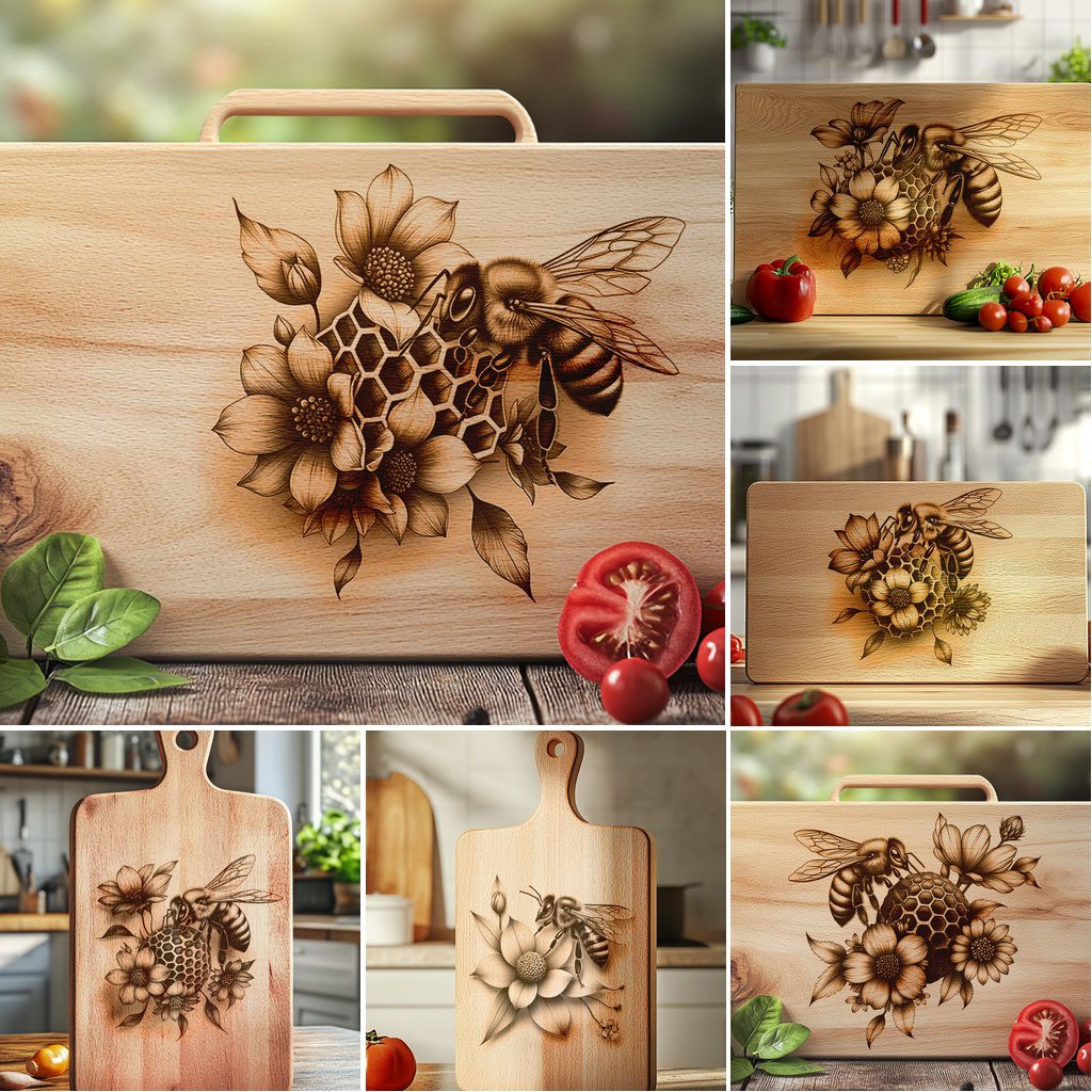Charcuterie Board Laser Engraving Bundle, 3D Bee Hive Illusion, Kitchen ...
