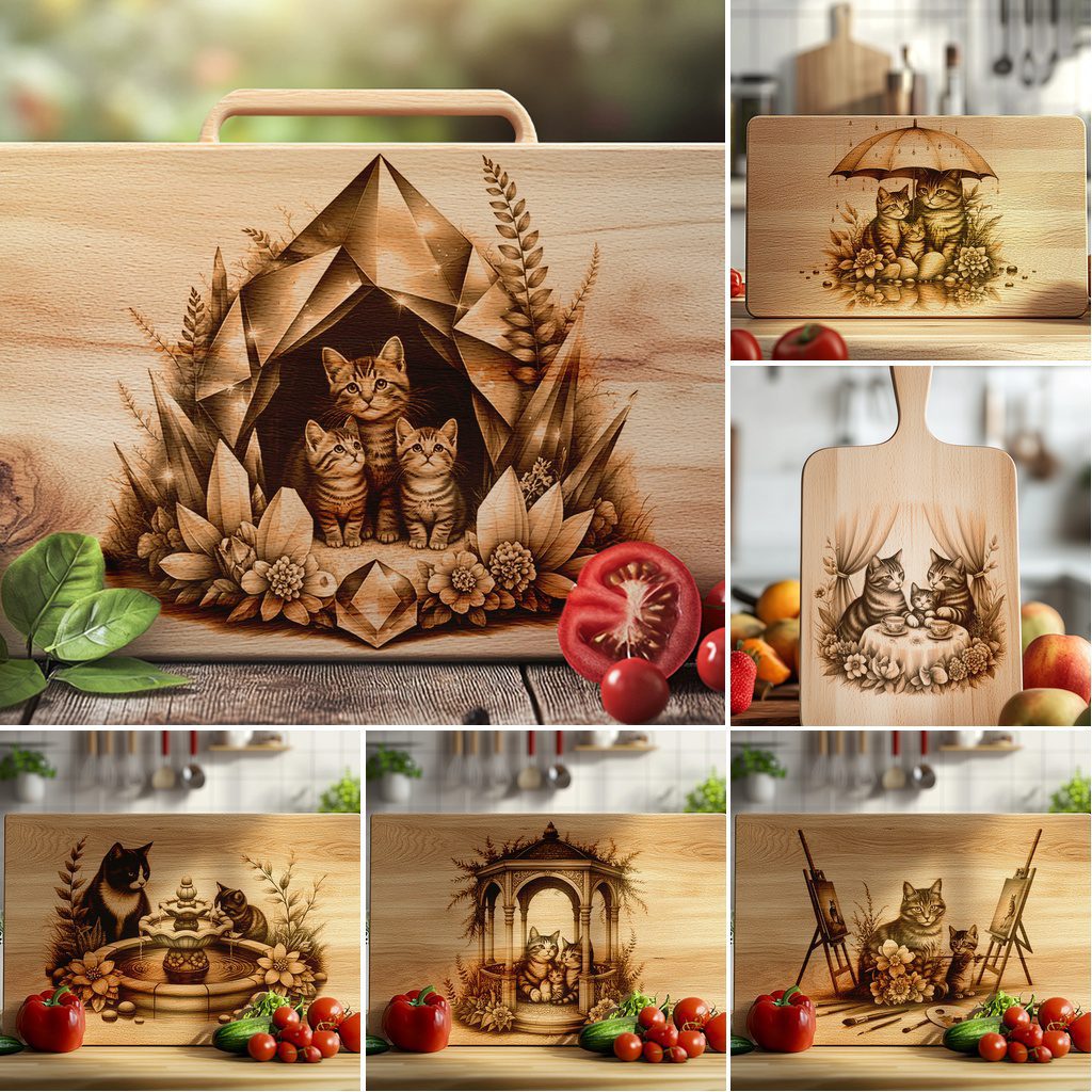 Charcuterie Board Laser Engraving Designs, Cat Family Kitchen Decor ...