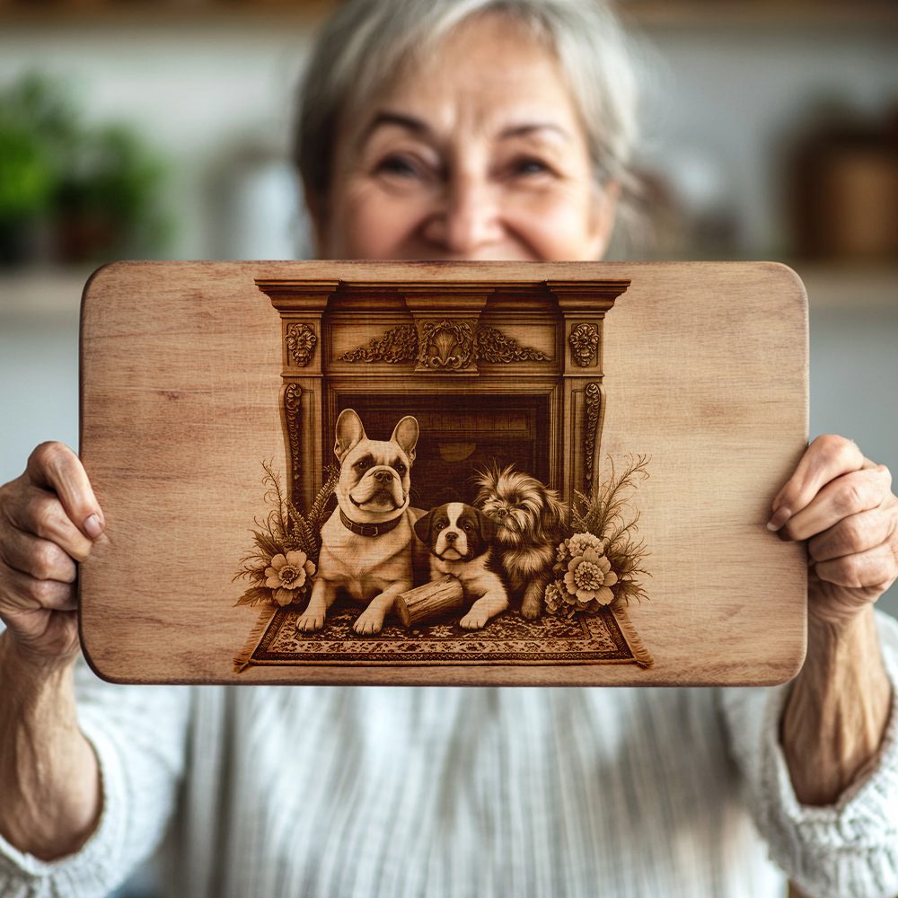 Charcuterie Board Laser Engraving File, Dog by Fireplace, Personalized ...