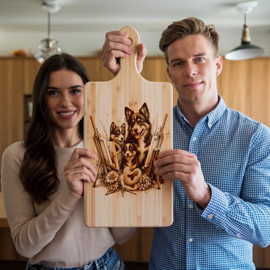 Charcuterie Board Laser Engraving File, Dog Family Easel Design ...