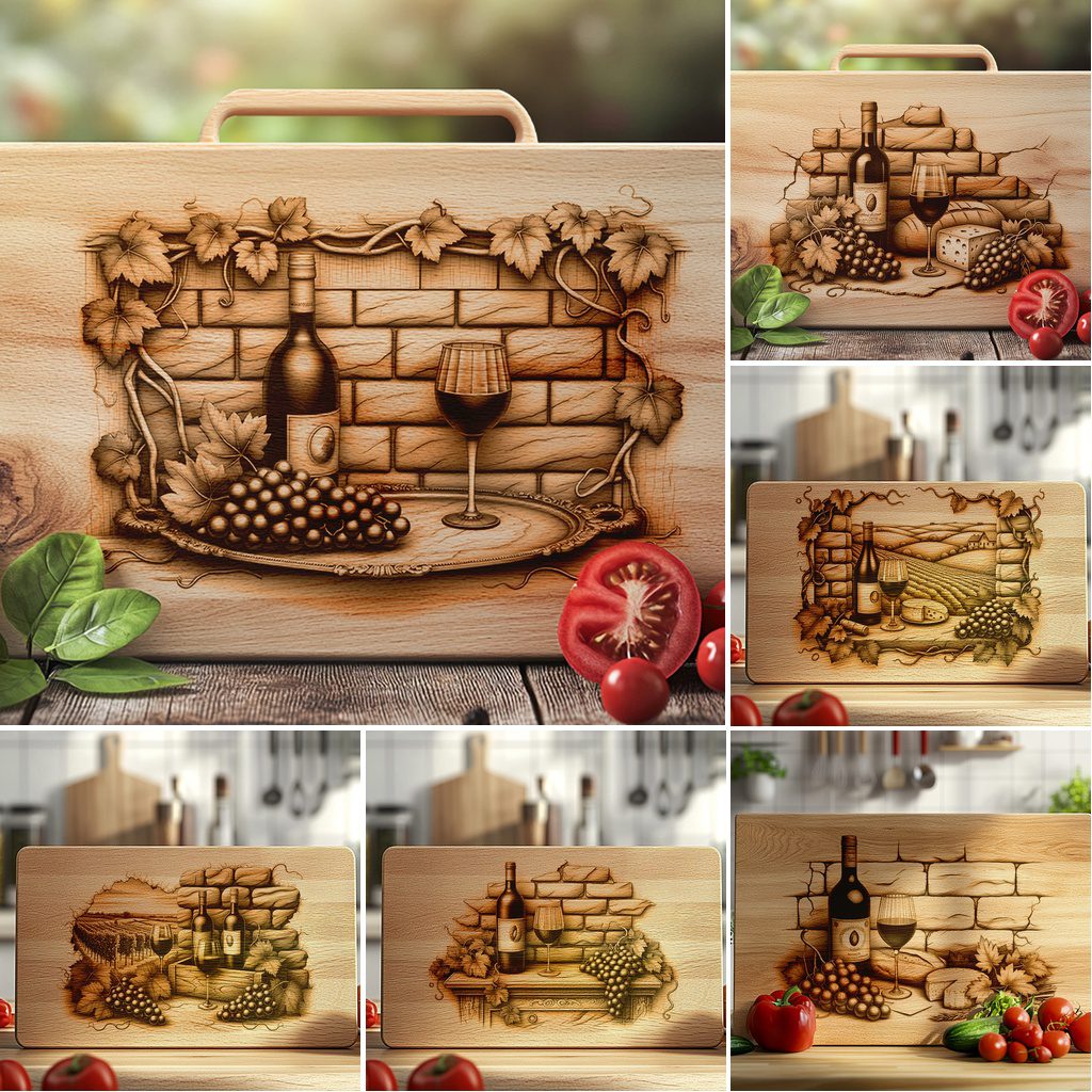 Laser Engraving Designs Bundle for Charcuterie Boards, Retro Wine ...