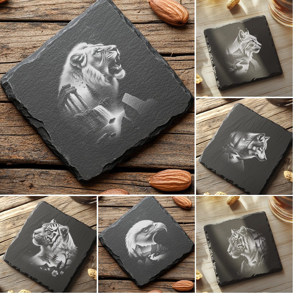 Wild Animals Double Exposure Laser Engraving Designs, 6 Nature Art ...