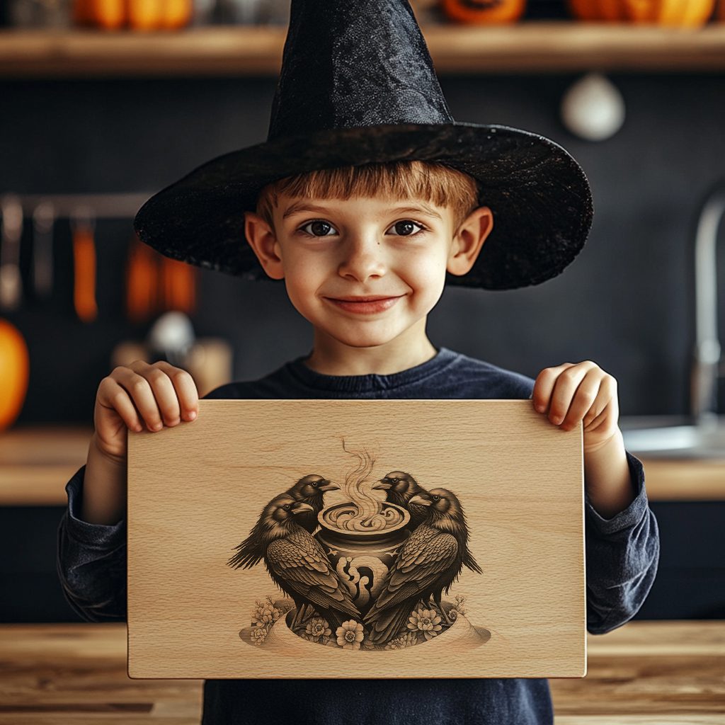 Halloween Charcuterie Board Engraving File, Raven Cauldron, Spooky ...