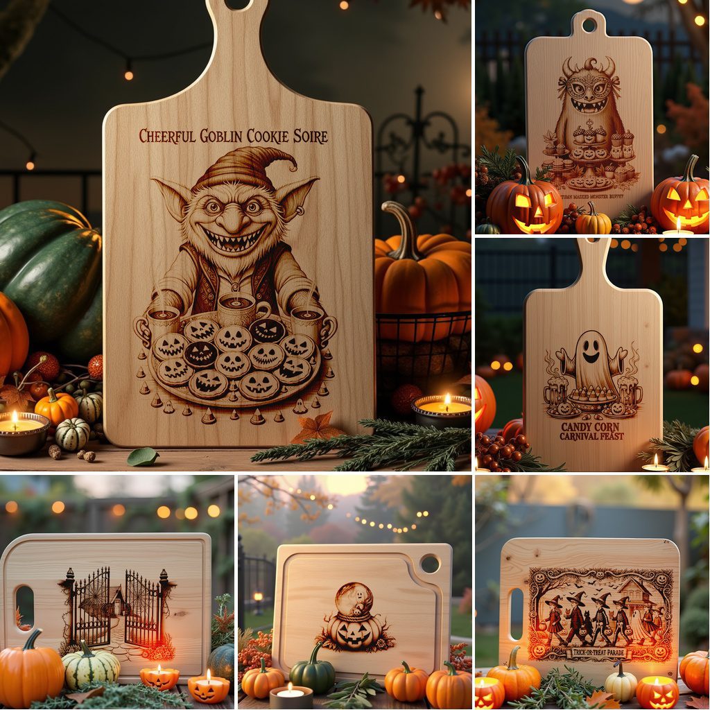 Halloween Charcuterie Board Engraving File, Set of 6 Funny Serving ...