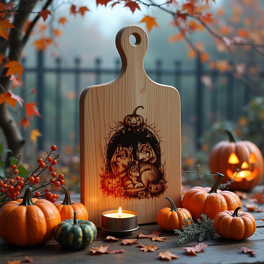 Halloween Charcuterie Board Engraving File, Wolves and Jack O Lantern Arch Design | X-Creation ...