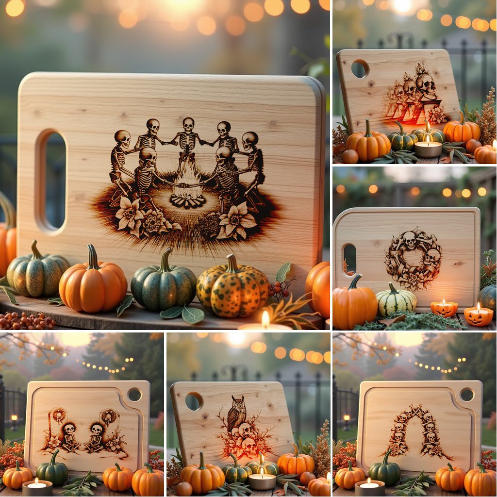 Halloween Charcuterie Board Laser Engraving File, Skull and Bone Design ...