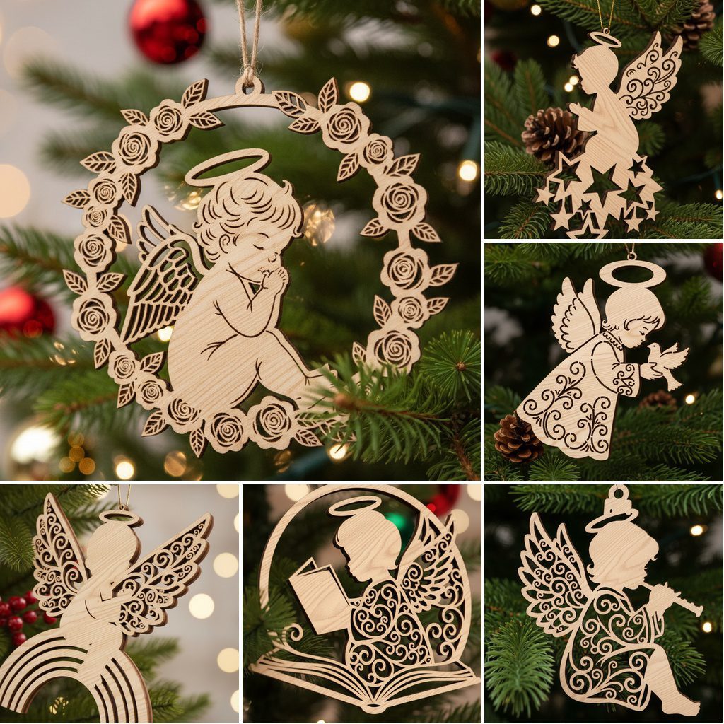 Angel Christmas Ornament Bundle, Laser Ready Tree Decorations, Set of 6 ...