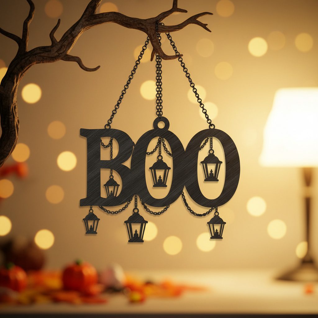 Boo Silhouette Halloween Ornament Laser File, Spooky Lantern Decor for ...