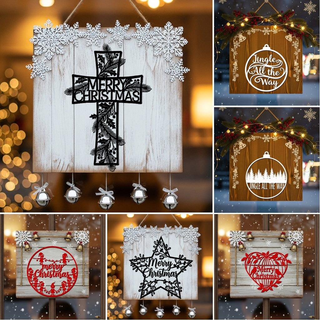 Christmas Door Hanger Bundle, 6 Festive Signs for Holiday Home Decor ...