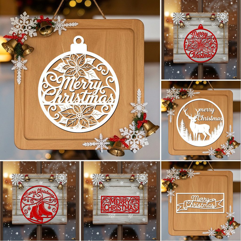 Christmas Door Hanger Bundle, 6 Laser Designs for Round Holiday Signs ...