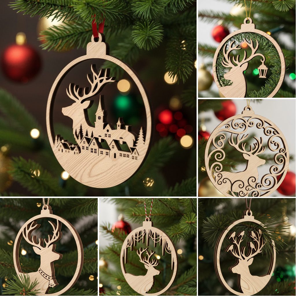 Christmas Ornament Bundle, Reindeer Designs, Laser File for Holiday ...