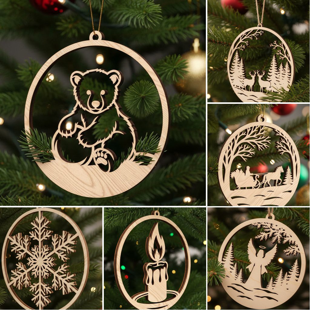 Christmas Ornaments Bundle, Laser Files for Holiday Decor, Festive Tree ...