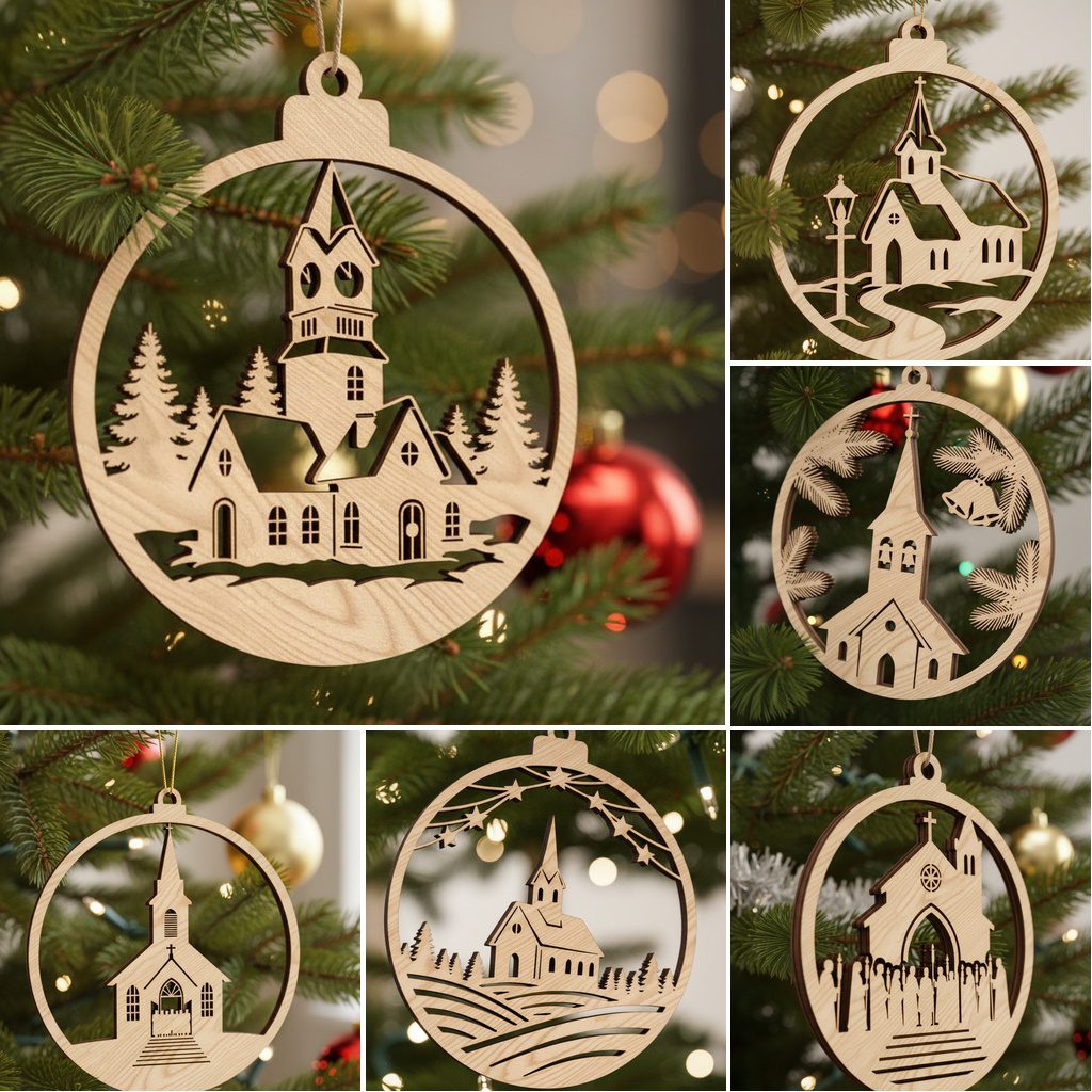 Church Christmas Ornament Bundle, Religious Holiday Decor, Laser Art ...