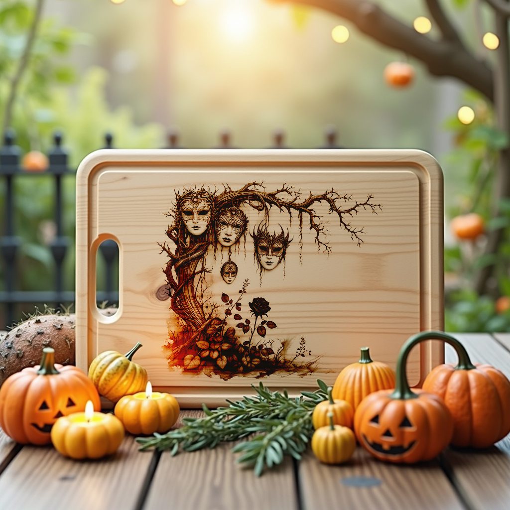 Halloween Charcuterie Board Laser Engraving File, Spooky Mask Garden ...