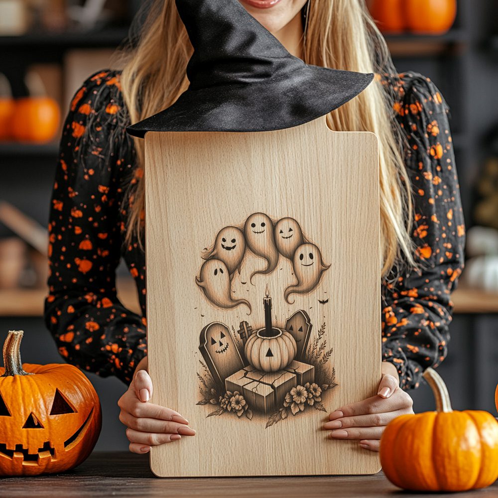 Halloween Laser Engraving File, Grinning Ghost Charcuterie Board Design ...