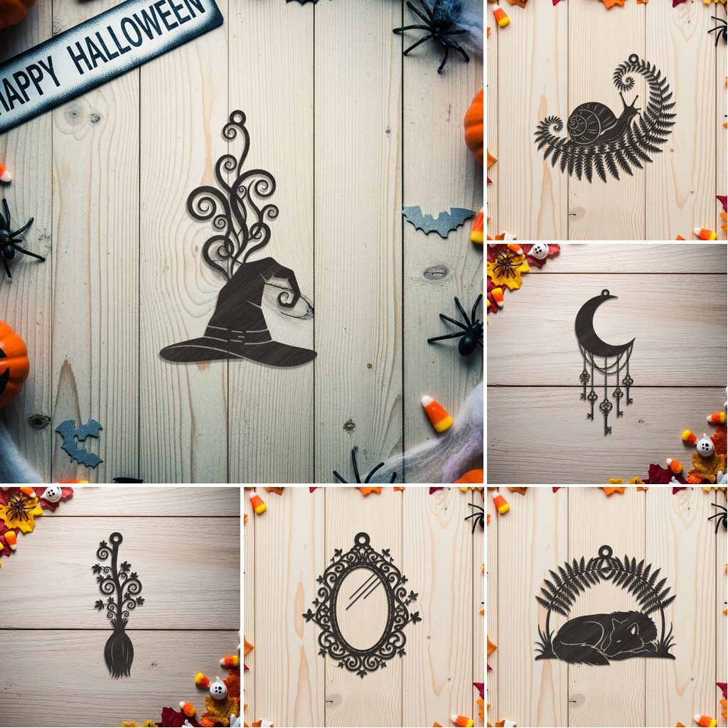 Halloween Ornament Bundle, 9 Spooky Designs for Laser Crafts, Digital ...