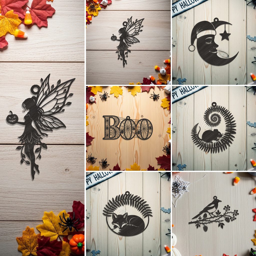 Halloween Ornament Bundle, 9 Spooky Laser Decor Files, Digital Craft ...