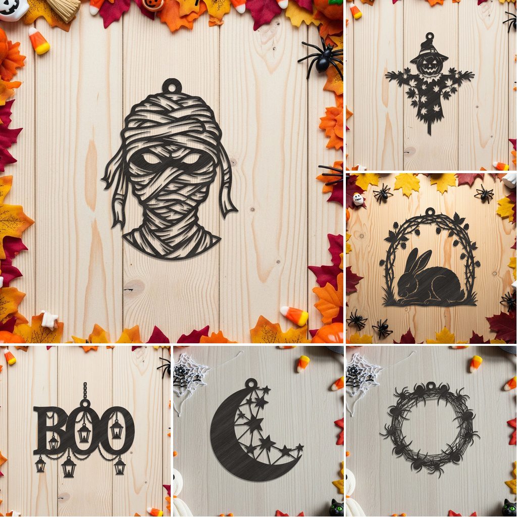 Halloween Ornament Bundle, Laser Craft Files, Spooky Decor Set of 9 ...