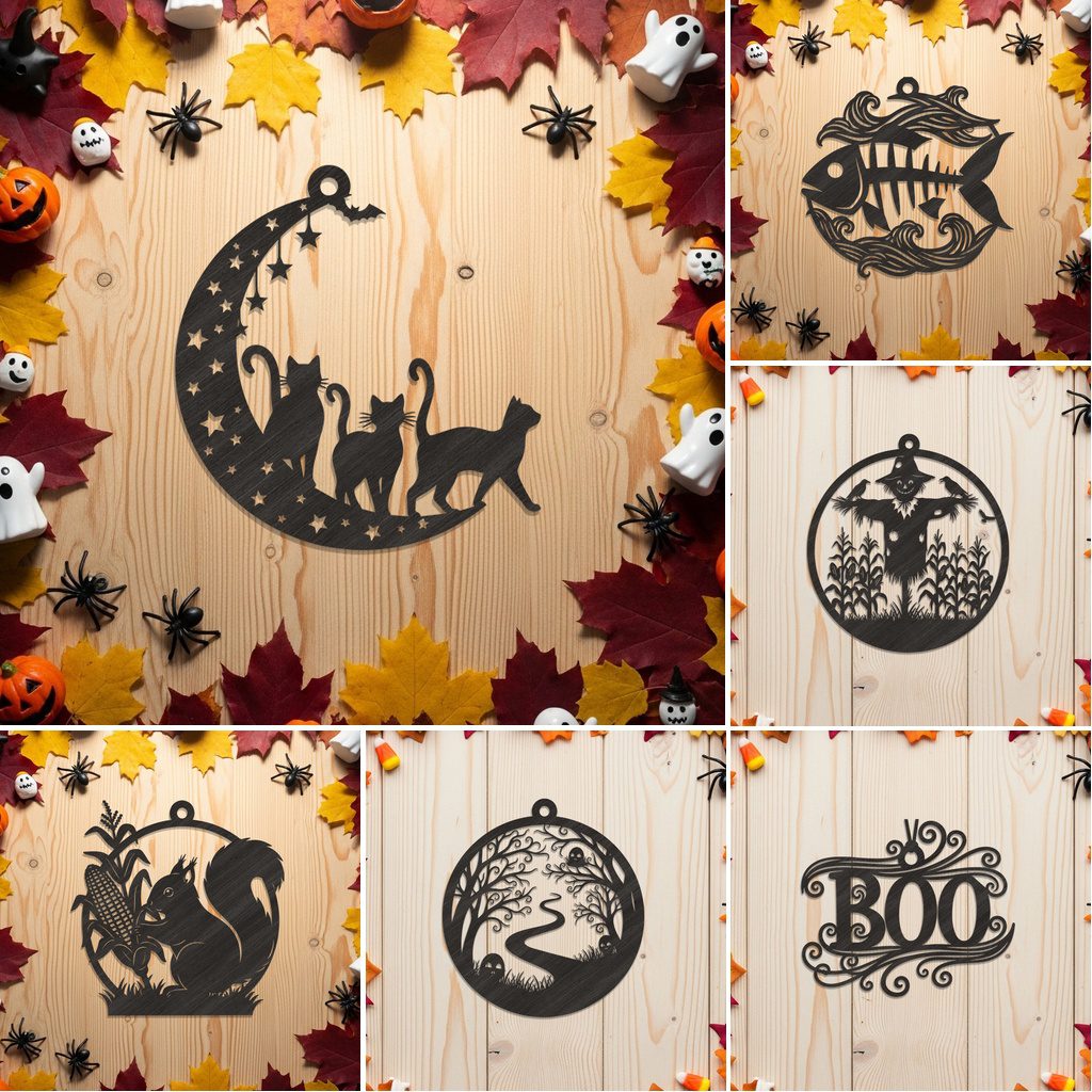 Halloween Ornament Laser File Bundle, 9 Spooky Designs for Home Decor ...