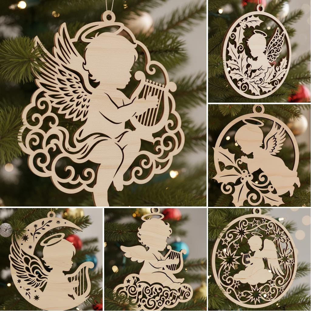 Angel Ornament Bundle, 6 Cute Baby Angel Designs, Christmas Tree ...