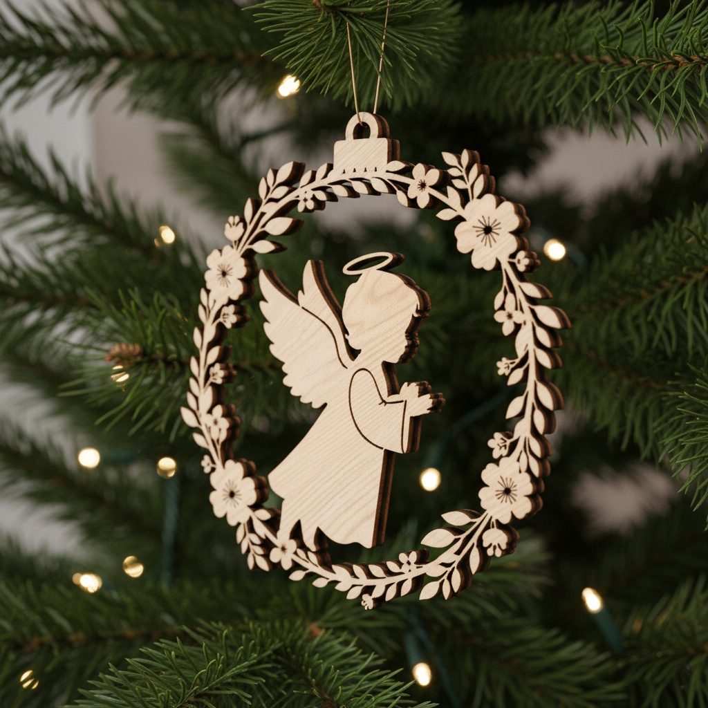 Angel Ornament Christmas Laser File, Angel in Wreath, Digital Download ...