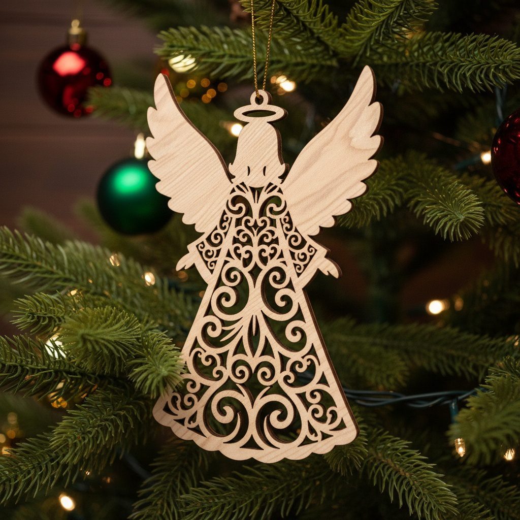 Black Angel Holiday Ornament, Intricate Angel Design for CNC, Christmas ...